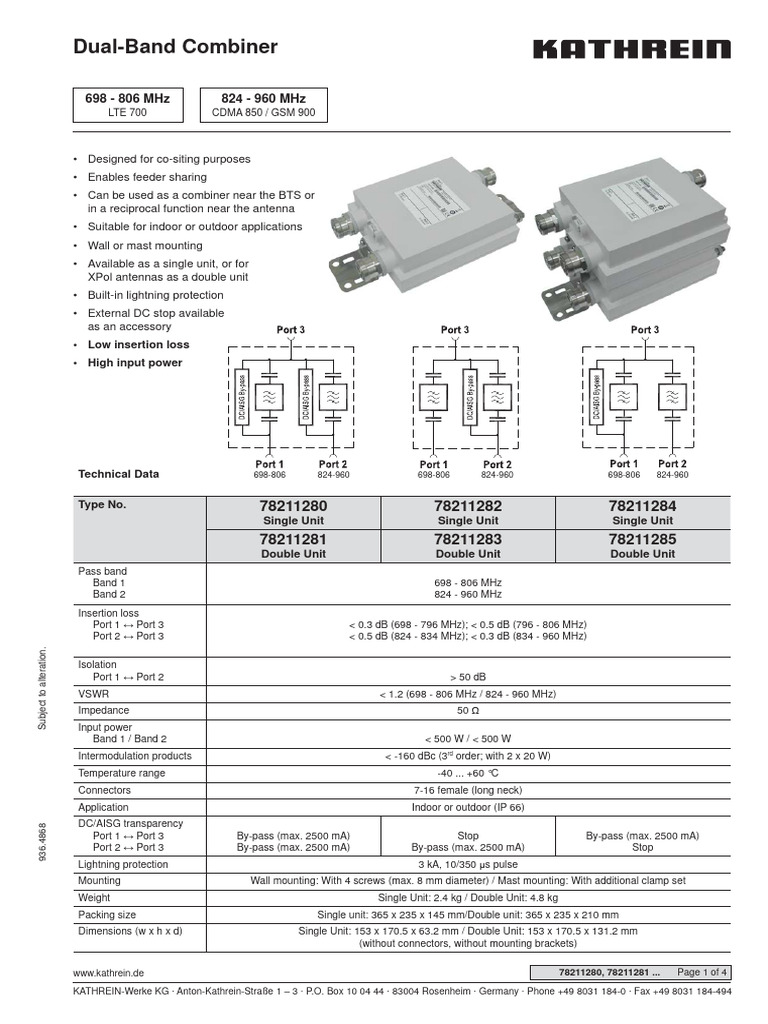 Dual-Band Combiner: 698 - 806 MHZ 824 - 960 MHZ | Download Free PDF ...