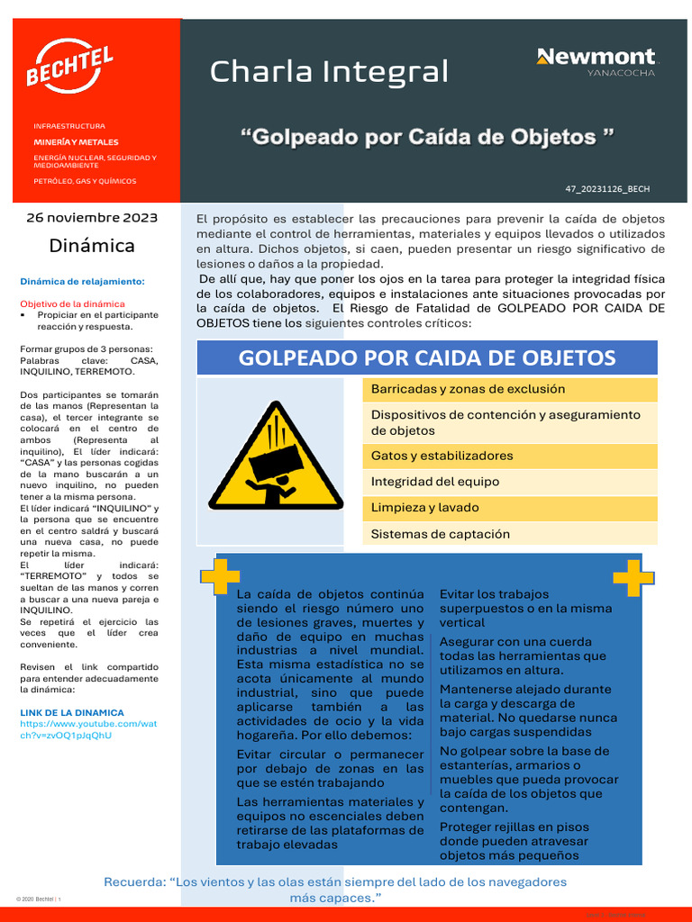 47 - 20231126-BECH - Charla Integral - Caída de Objetos | PDF | Naturaleza