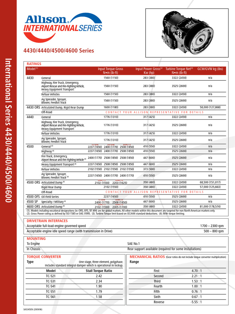 Allison 4430&4440&4500&4600 Series | PDF | Vehicles | Vehicle Technology