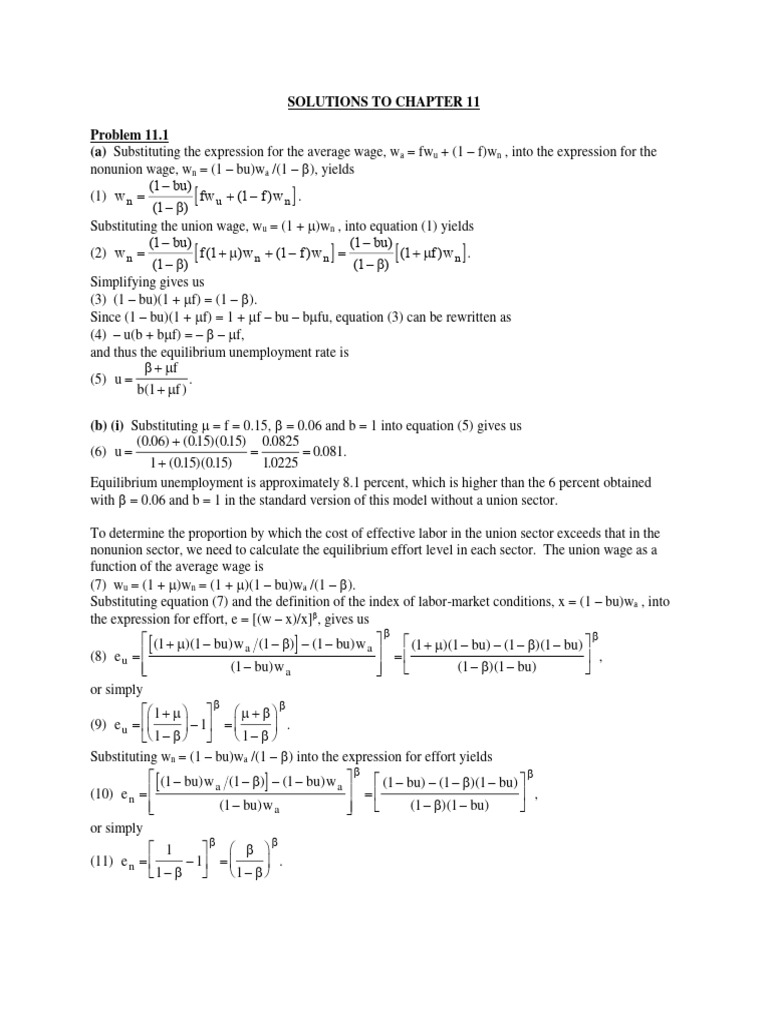 Romer 5e Solutions Manual 11 | PDF | Labour Economics | Microeconomics