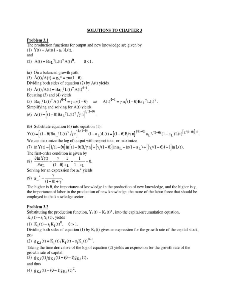 Romer 5e Solutions Manual 03 | PDF | Economic Growth | Equations