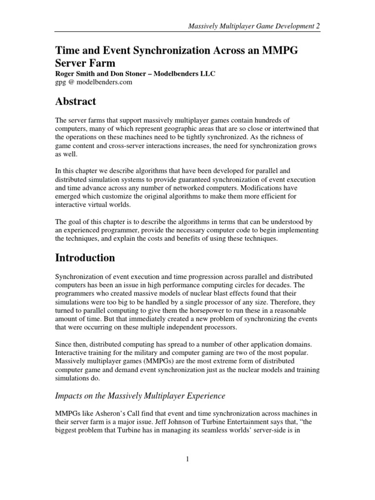 Massively Multi Player Game Development Pdf Distributed Computing Message Passing 