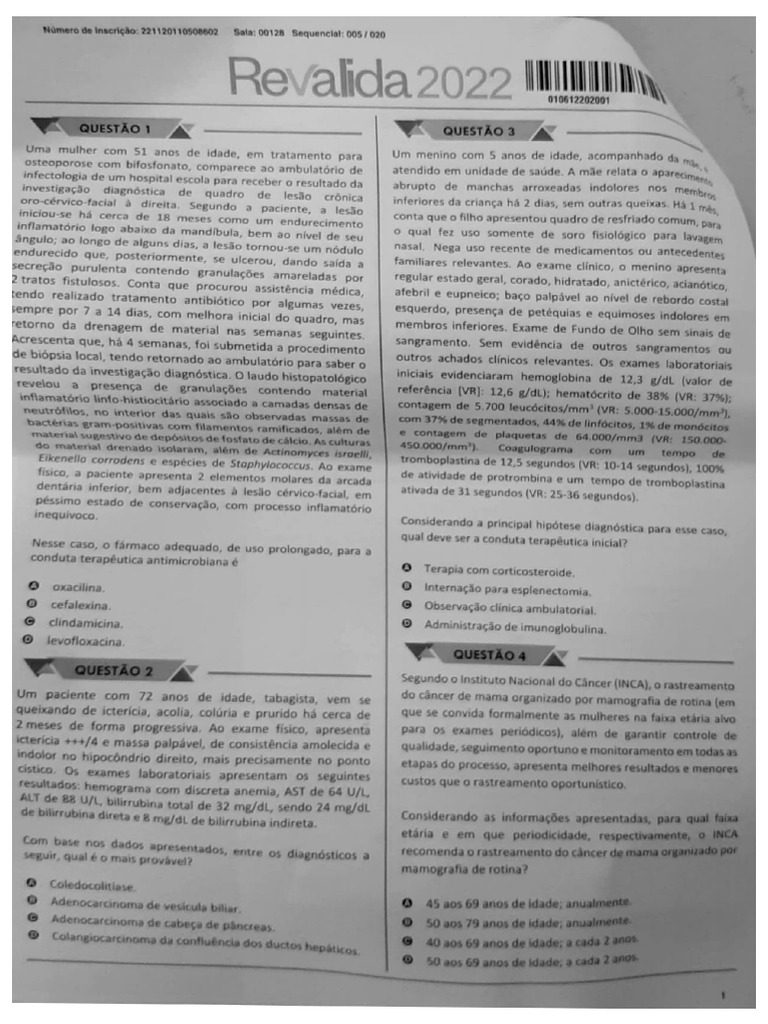 Prova Revalida 2022 1 | PDF