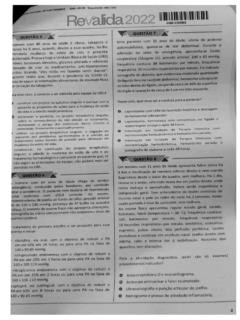 Prova Revalida 2022 2 | PDF
