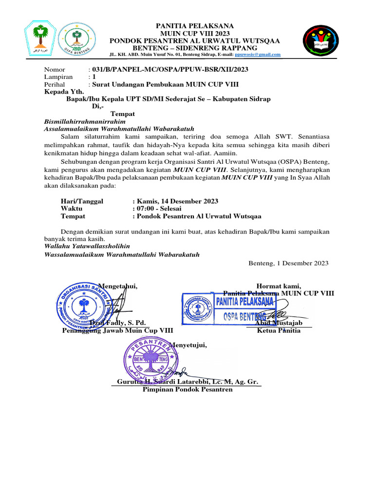 Surat Undangan Pembukaan MC | PDF