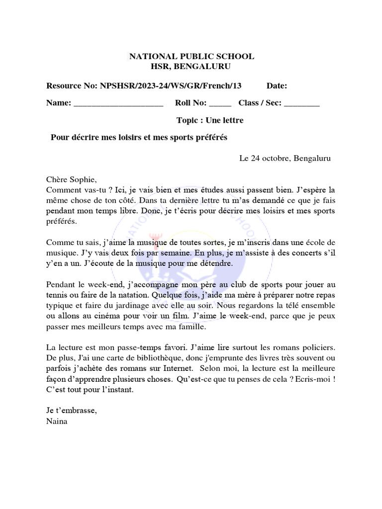 Mes Loisirs et Sports Préférés | PDF