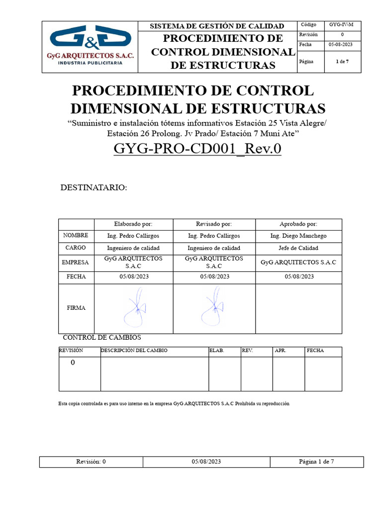 Procedimeinto de Control Dimensional GyG ARQUITECTOS SAC | PDF | Negocios | Informática