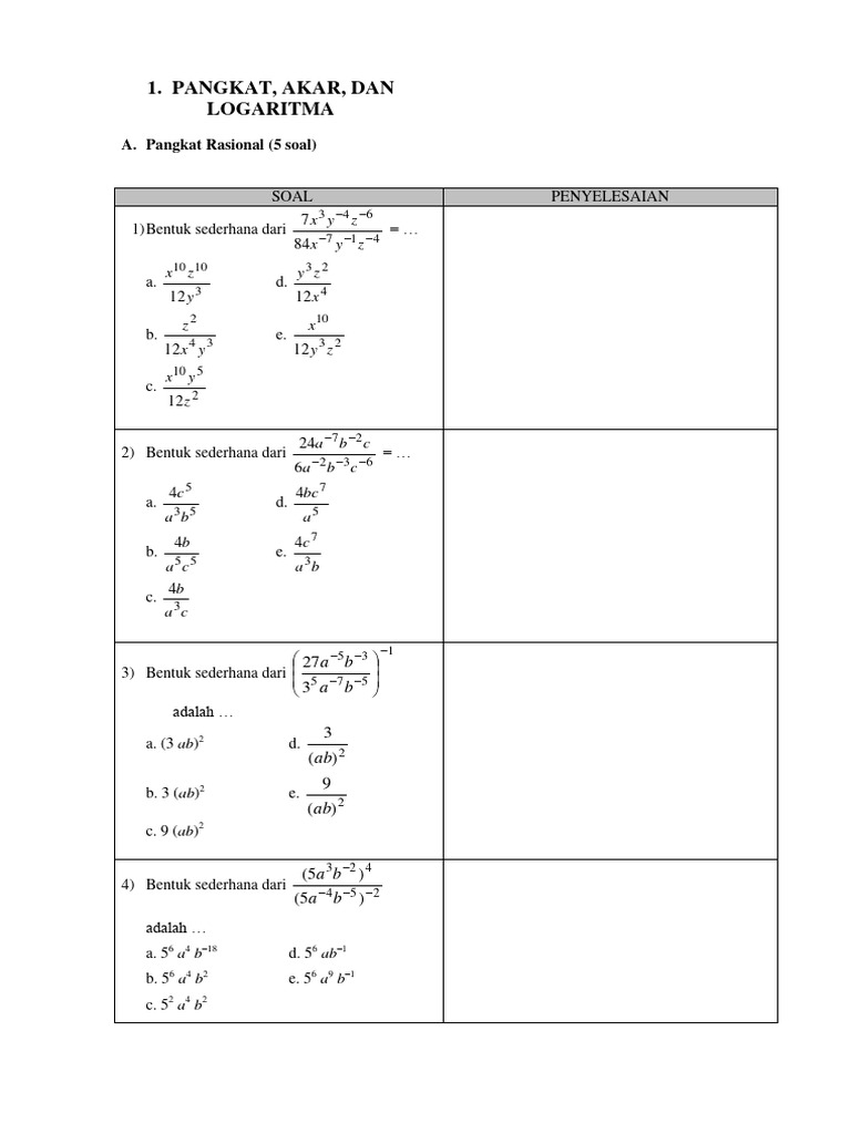 Soal Soal Pangkat Akar Logaritma Pdf