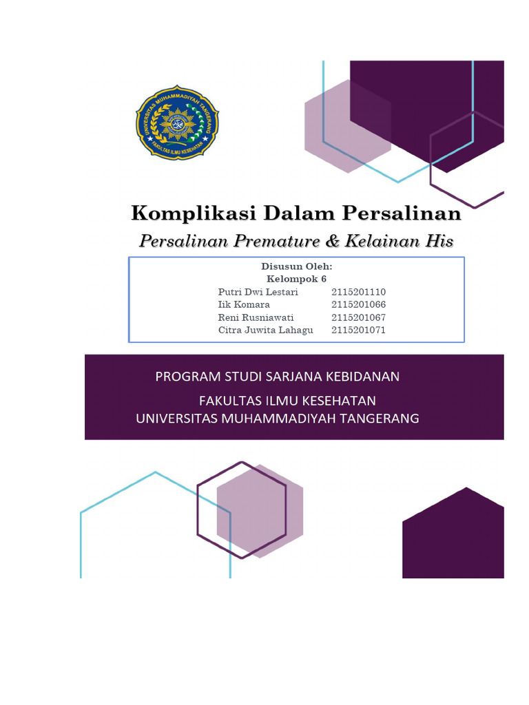 Kel 6. Paper Komplikasi Dalam Persalinan (Preterm Dan Kelainan His) | PDF