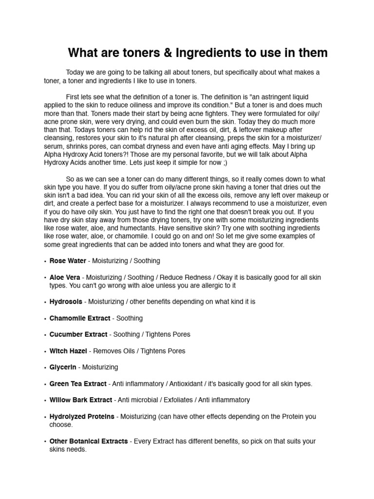 What Are Toners & Ingredients To Use in Them | PDF | Skin
