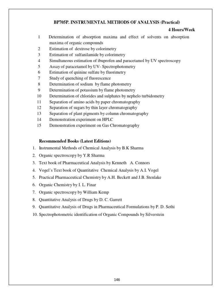 BP705P. INSTRUMENTAL METHODS OF ANALYSIS (Practical) | PDF ...
