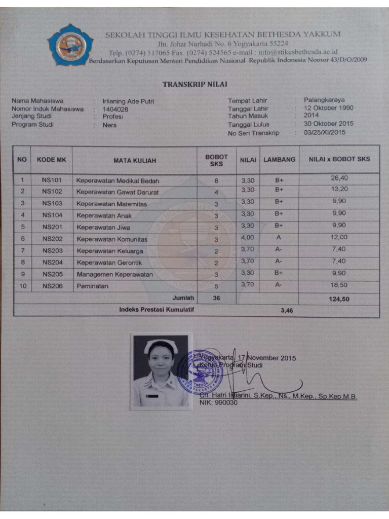 Transkrip Nilai Profesi - Compressed | PDF