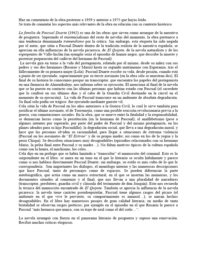 La familia de Pascual Duarte (definitivo) | PDF | Novelas