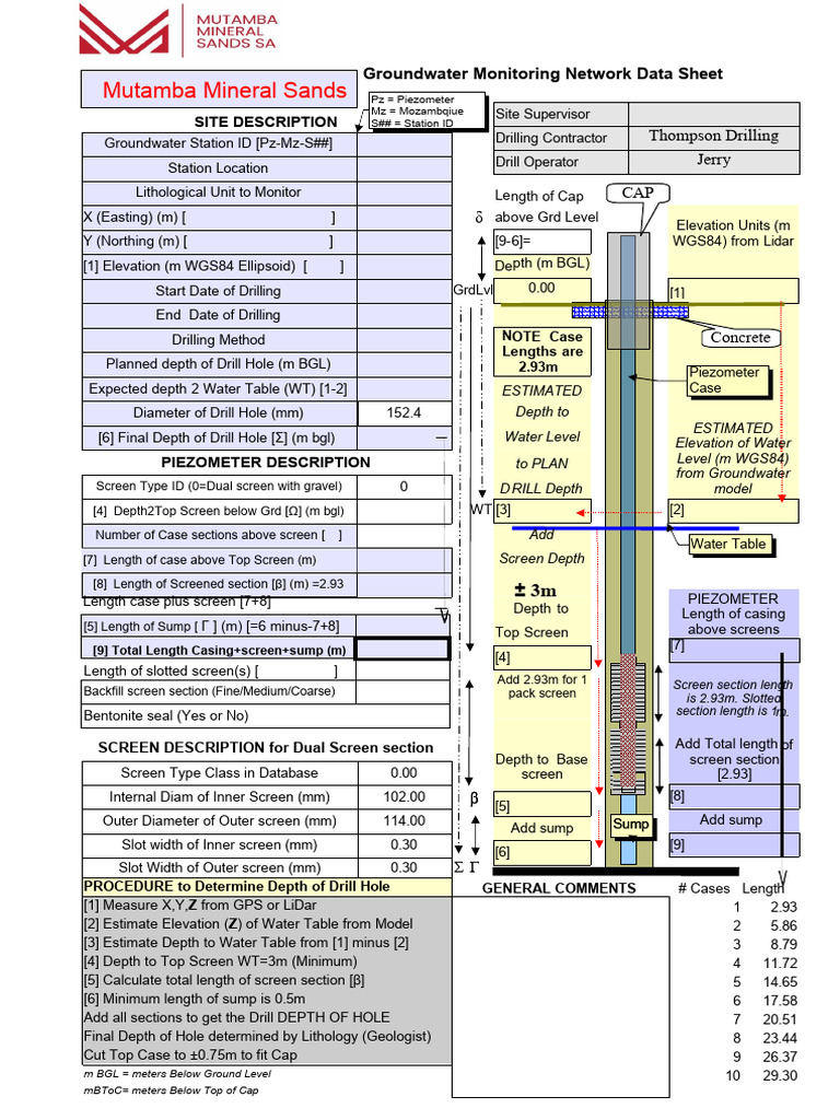 Borehole Data Capture Sheet USER FORMS | Download Free PDF | Earth Sciences