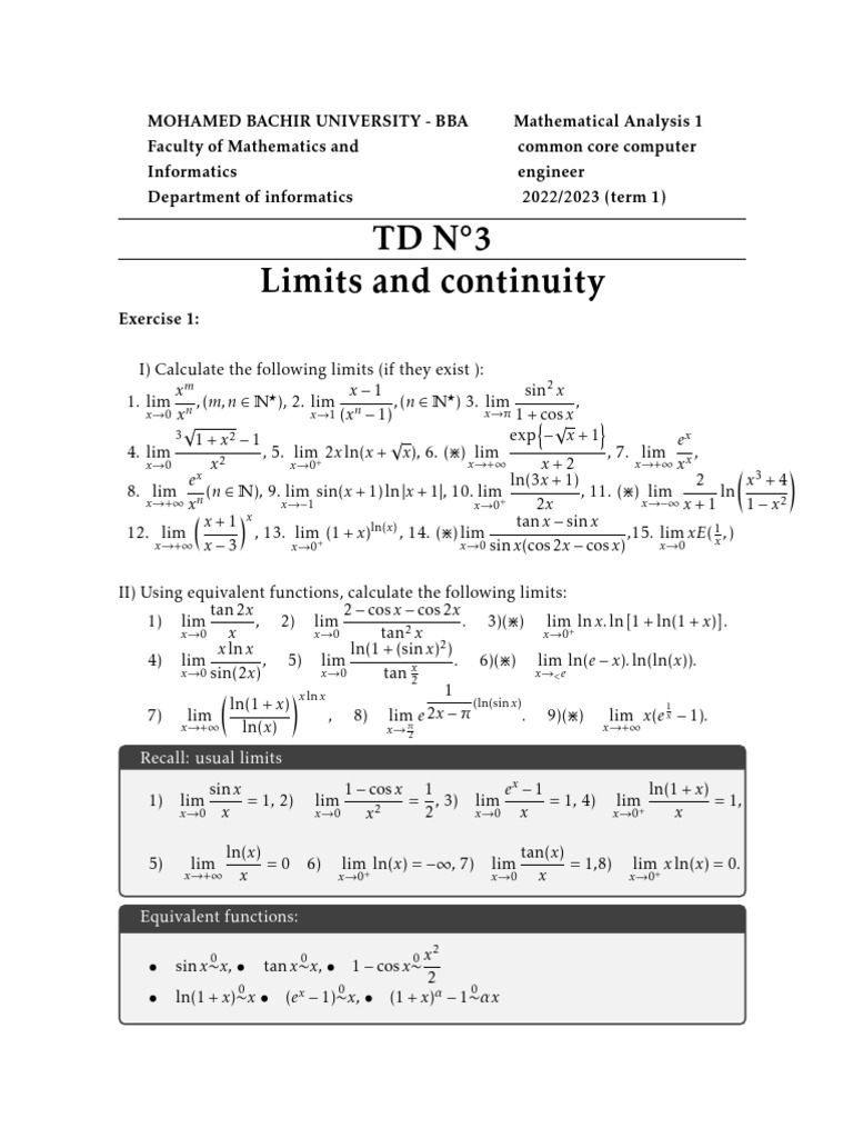 Série 4Limits and continuity | PDF | Trigonometric Functions | Complex Analysis