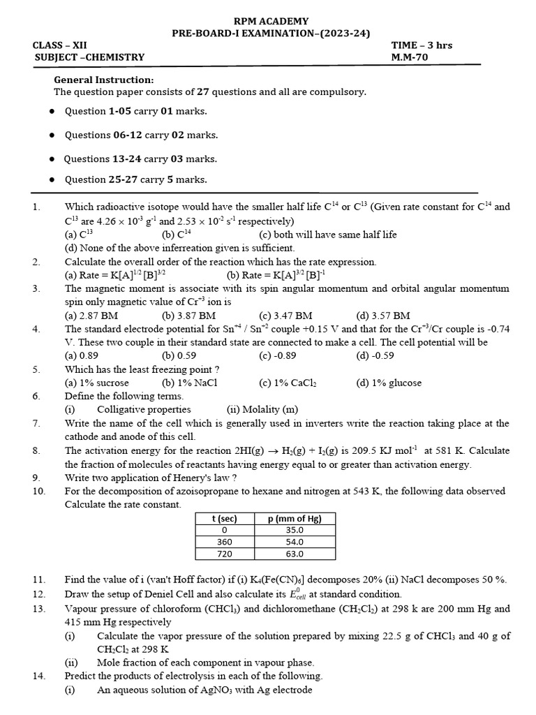 Class-Xii (Chemistry) Sumit Sir Sir | PDF | Chemical Reactions ...