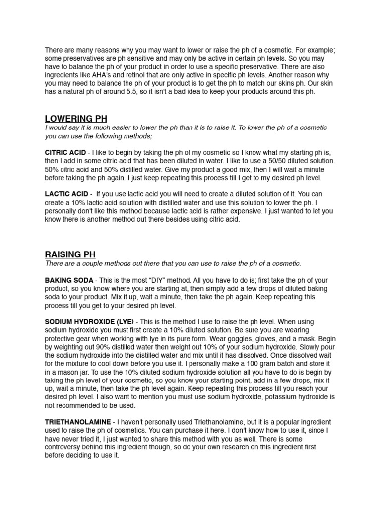 How To Raise & Lower PH Level of Cosmetics (Updated) | PDF | Sodium ...