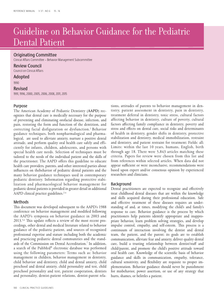 Guideline On Behavior Guidance For The Pediatric | PDF | Dentistry | Pain