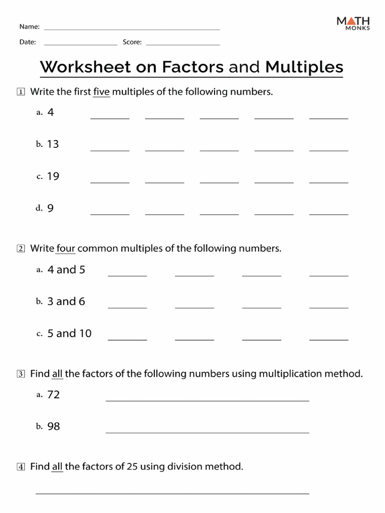 Multiples and Factors Worksheet For Grade 4 | PDF