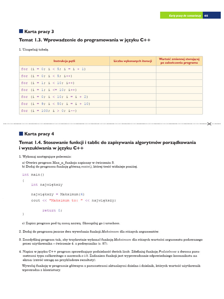 Karta Pracy 3 Temat 1.3. Wprowadzenie Do Programowania W Języku C++ | PDF