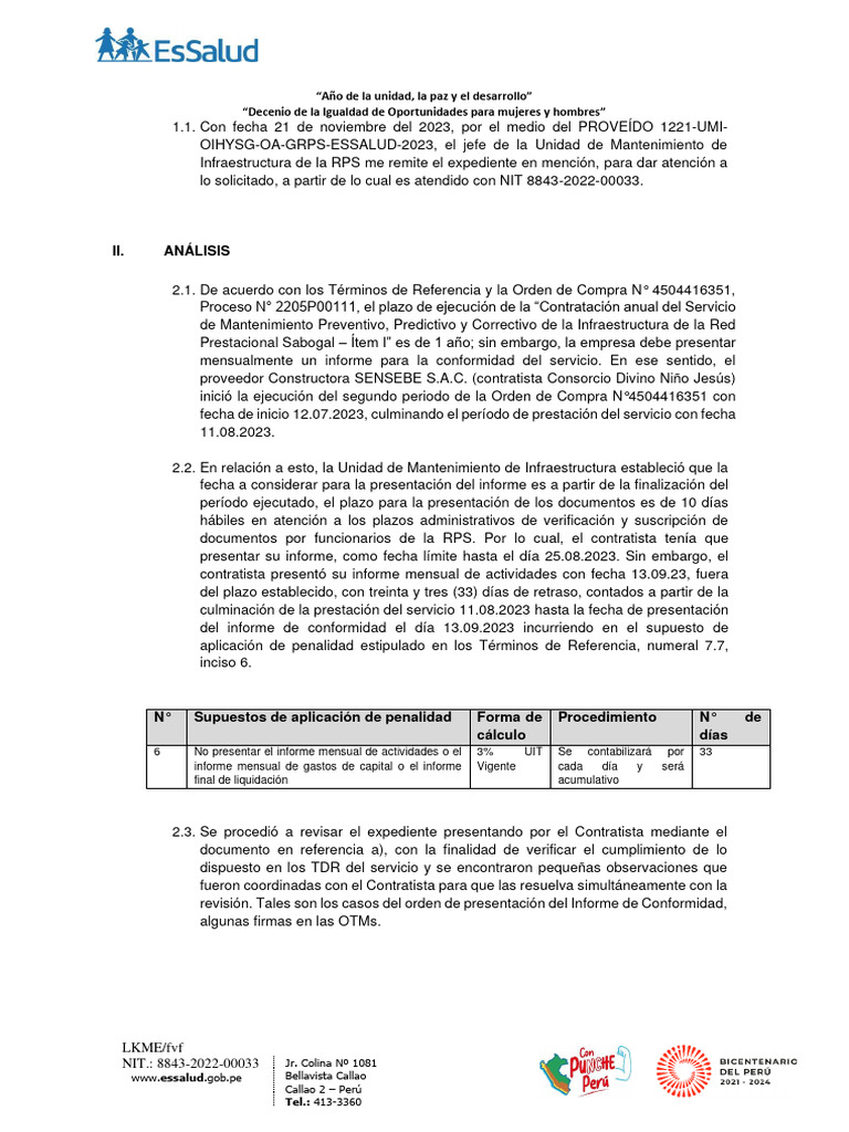 Informe Técnico #012-Fvf-Umi-2023 | PDF