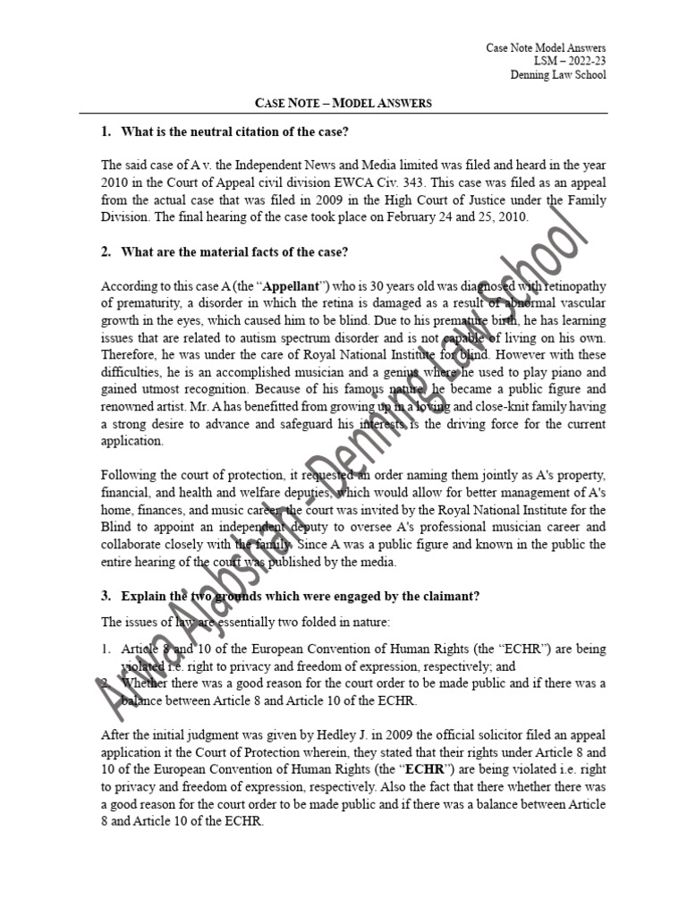 Model Answers For Part A - 2023 | PDF | Judgment (Law) | European ...