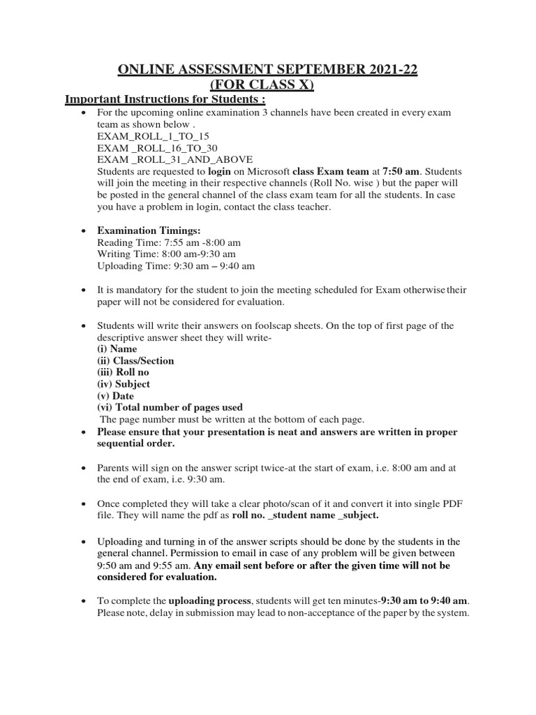 REvised Instructions For Class X Students For Online Assessment ... REvised Instructions For Class X Students For Online Assessment ...