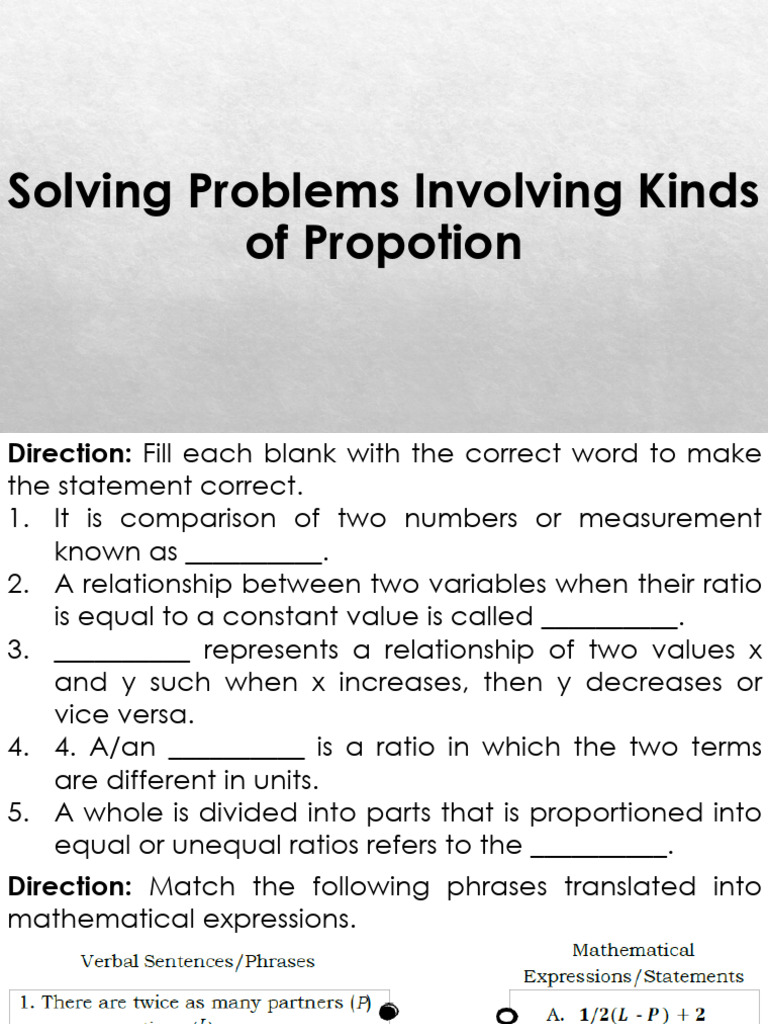 Solving Problems Involving Kinds of Propotion Student | Download Free ...