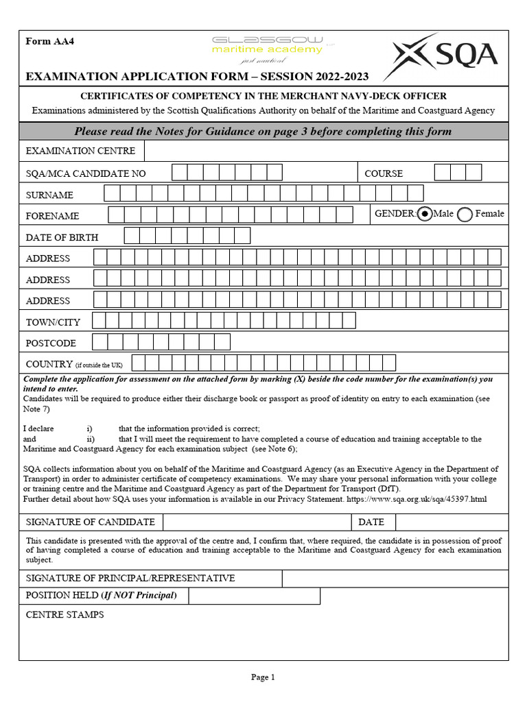 BLANK SQA Exam New Application Form | PDF