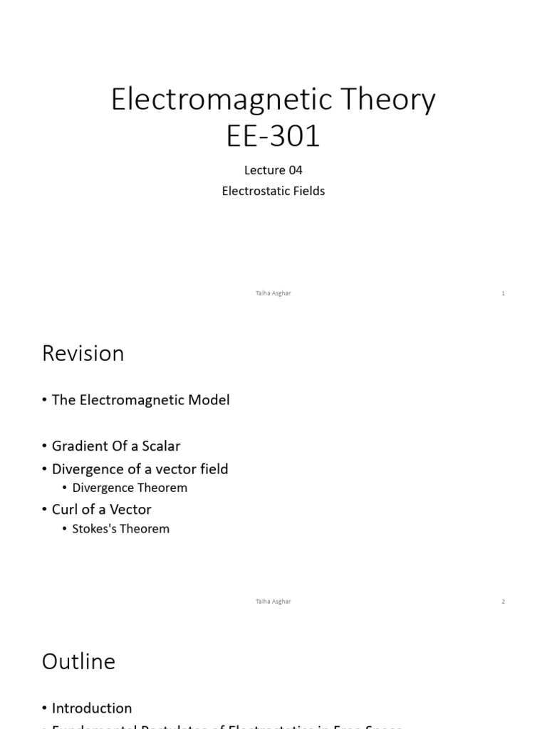 Lec 04 Electrostatic Fields | PDF | Electric Field | Electrostatics