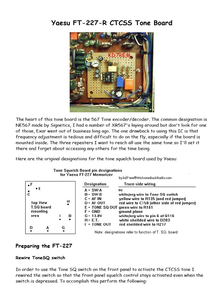 Yaesu FT-227-R CTCSS Tone Board Modification | PDF | Telecommunications ...