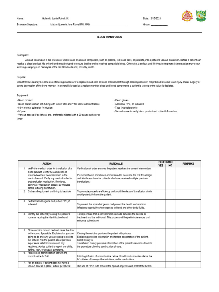 Blood Transfusion | PDF | Intravenous Therapy | Blood Transfusion
