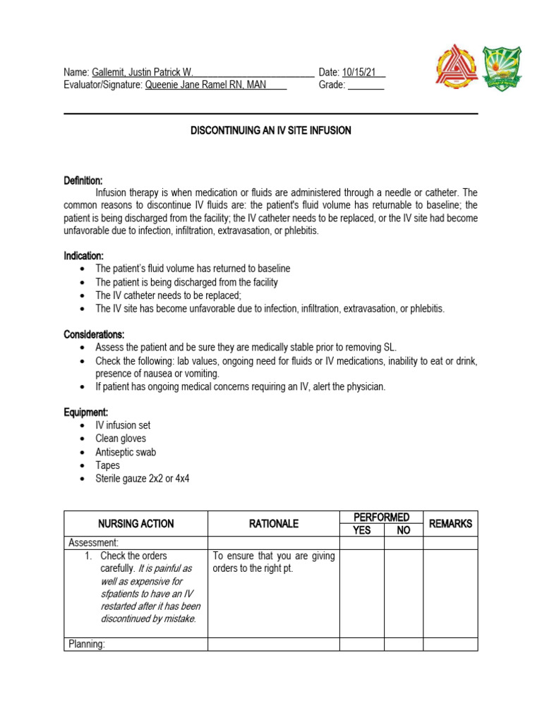 Discontinuing An IV Solution | PDF | Intravenous Therapy | Health Care
