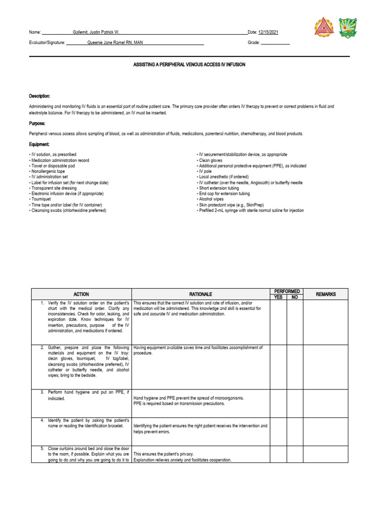 Initiating A Peripheral Venous Access | PDF | Intravenous Therapy ...