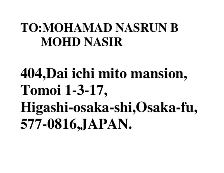 Address Details for Mohamad Nasrun B. | PDF | Travel