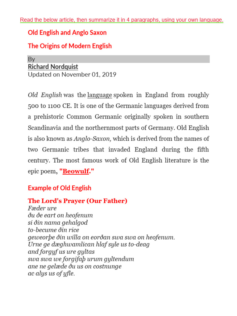 Old English and The Anglo Saxon | PDF | English Language | Word