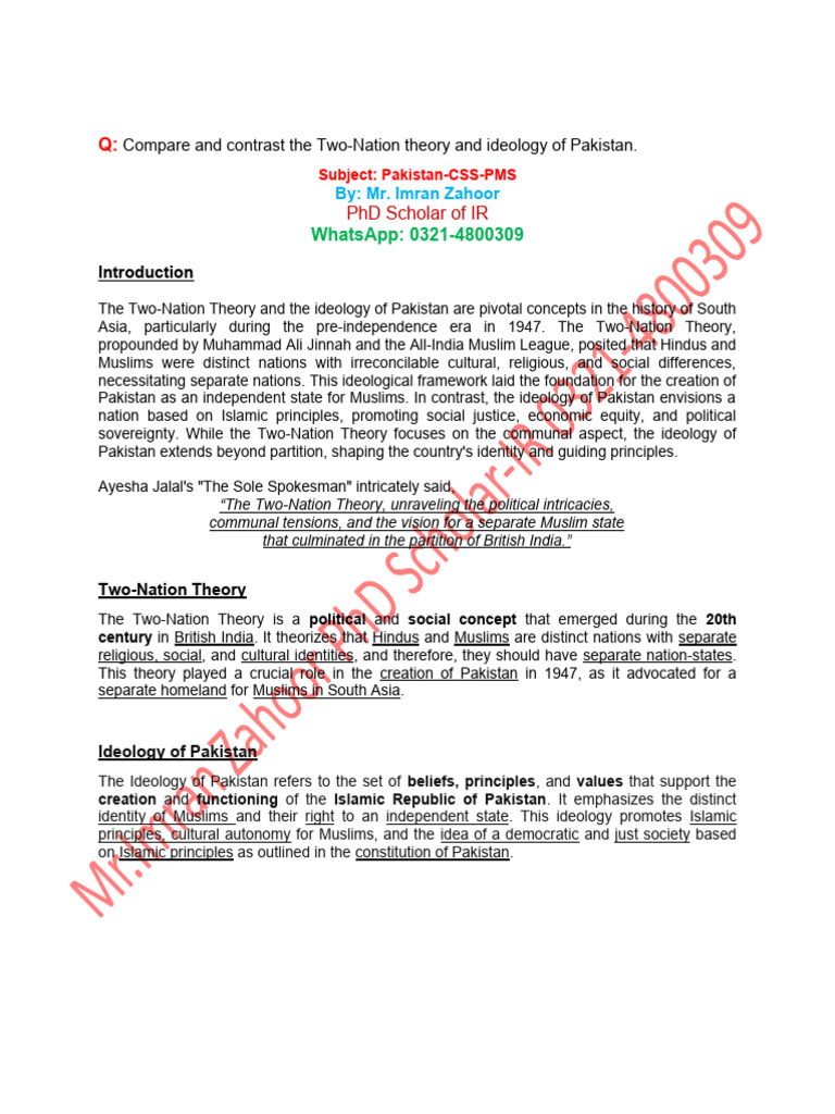 Solved Question Compare and Contrast of Two Nation Theory and Ideology ... Solved Question Compare and Contrast of Two Nation Theory and Ideology ...