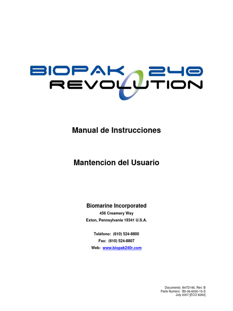 Biopak 240R Español Manual Benchman | PDF