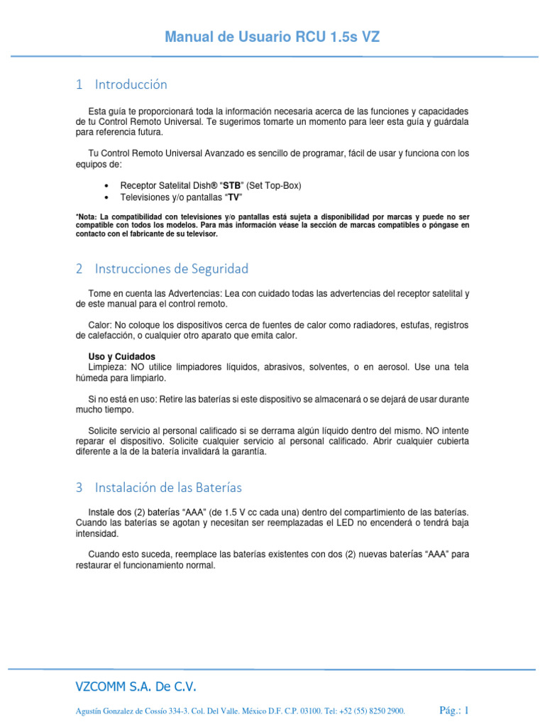 MANUAL DE USUARIO RCU 1.5s VZ Ver.1.1 | PDF | Control remoto | Electrónica de consumo