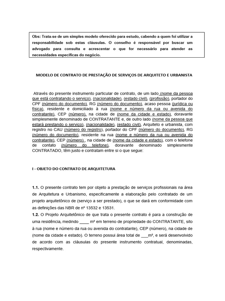 Modelo de Contrato de Arquitetura | PDF | Arbitragem | Arquiteto