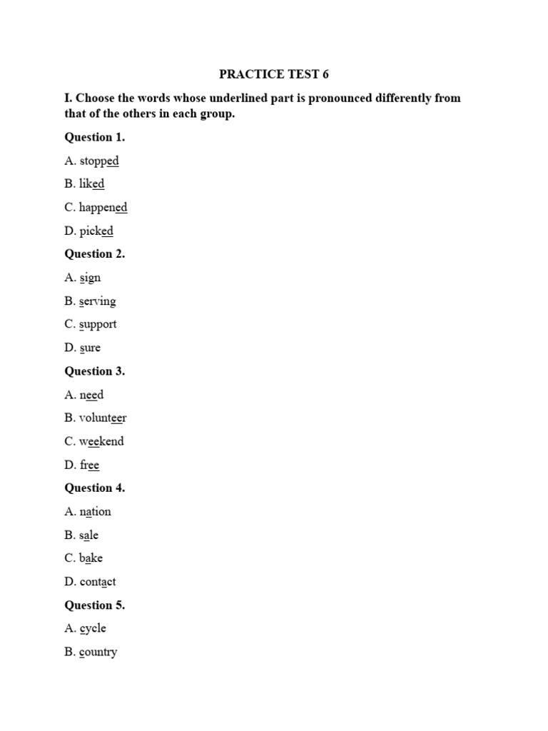 Practice Test 6 | PDF | Volunteering