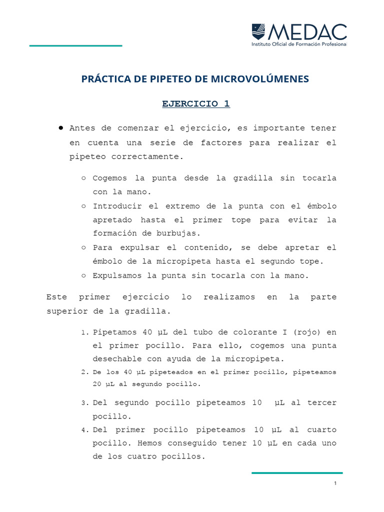 Práctica de Pipeteo de Microvolúmenes | PDF