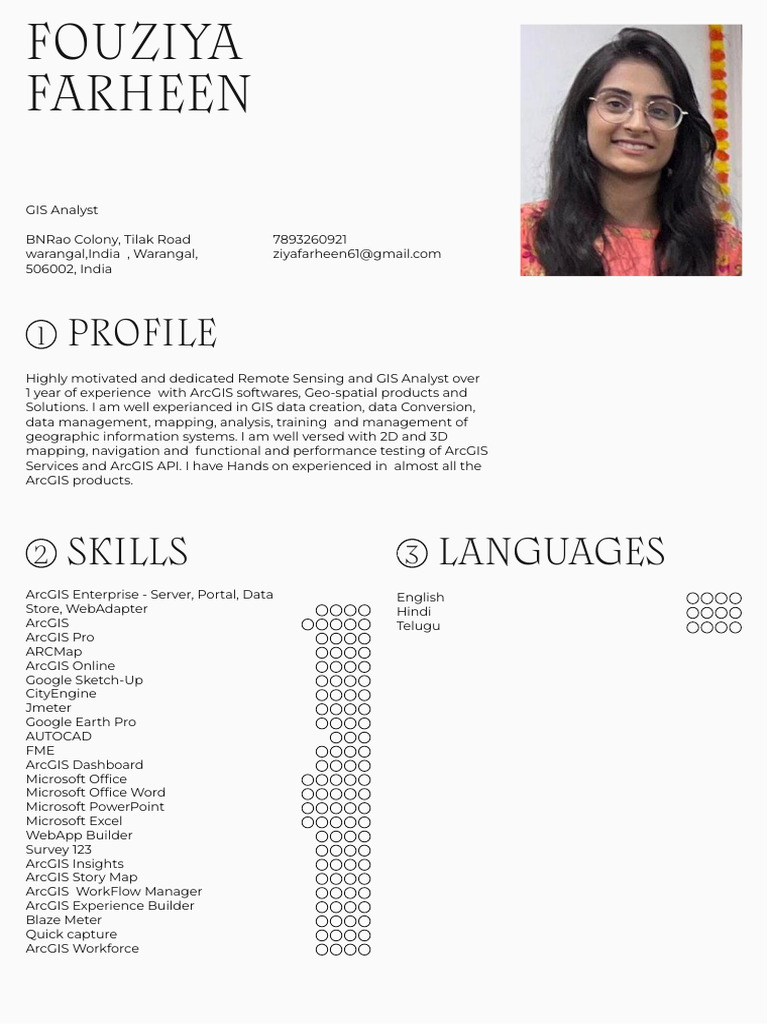 FOUZIYA FARHEEN - GIS Analyst | PDF | Arc Gis | Geographic Information System