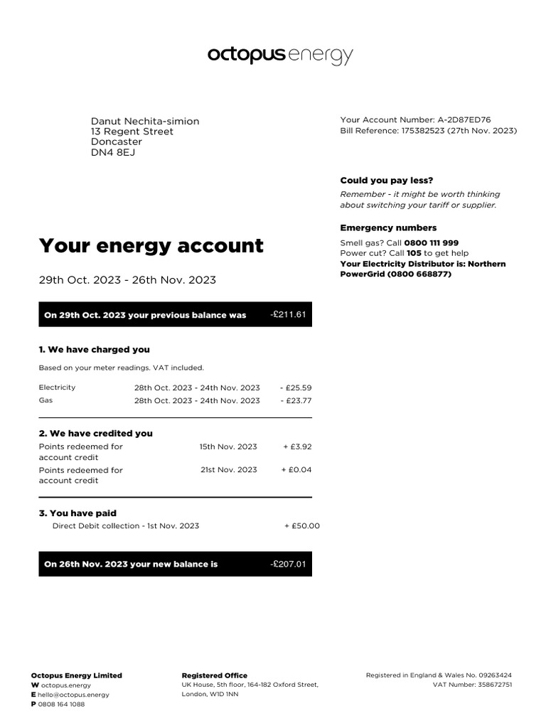 Octopus Energy Bill Summary 2023 | PDF | Value Added Tax | Economies