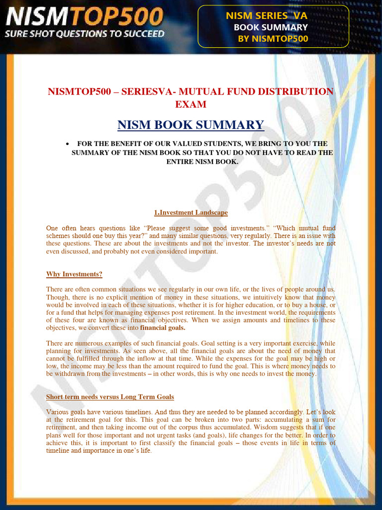 Summary NISM VA | PDF | Investment Fund | Mutual Funds