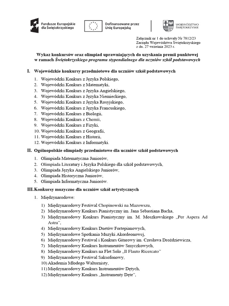 Zal. NR 1 Do Uchwaly 7812 - 23 Wykaz Konkursow - Szkoly Podstawowe 2023 | PDF