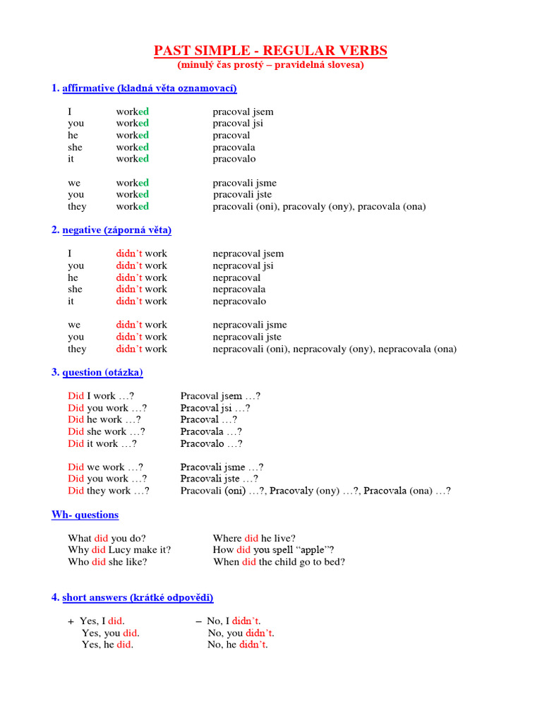 past simple, čas minulý prostý | PDF