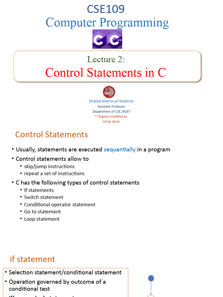 CSE-109 Control Statements | PDF | Prime Number | Software Engineering