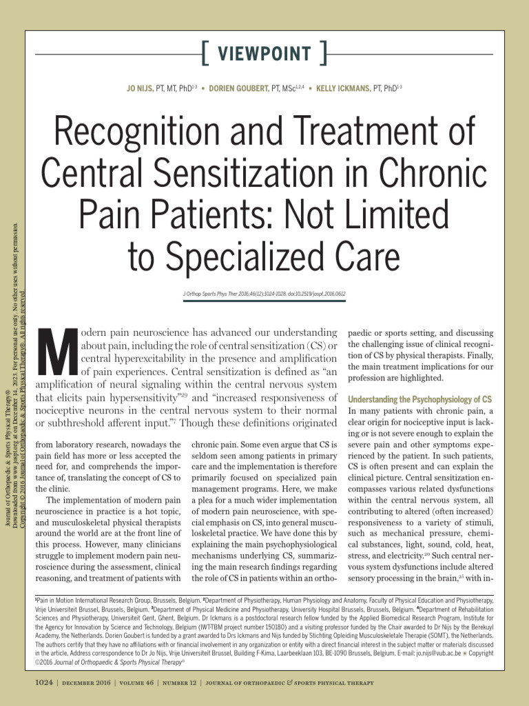 Recognition and Treatment of Central Sensitization in Chronic Pain ...