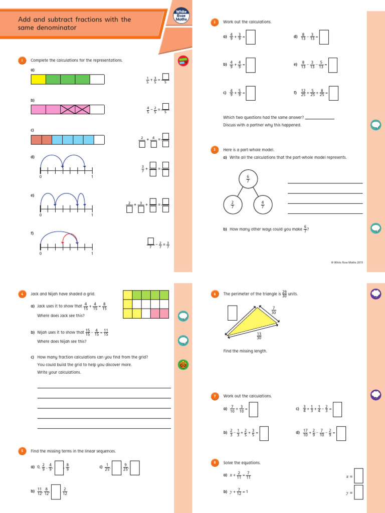 Farction Addition Subtraction With The Same Denominator | PDF ...